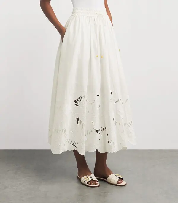 Zimmermann Mahon Cotton Midi Skirt - Ivory