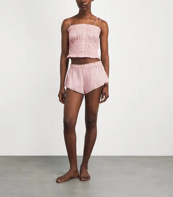 SKIMS Cotton-blend Poplin Apparel Shorts With Lace Trim - Pink
