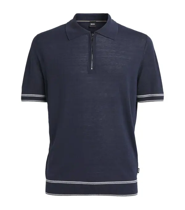 BOSS Linen-blend Zip-up Polo Shirt