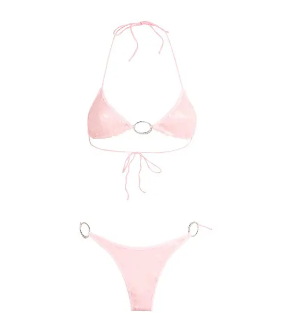 Oseree Sequin Embellished Triangle Bikini - Pink
