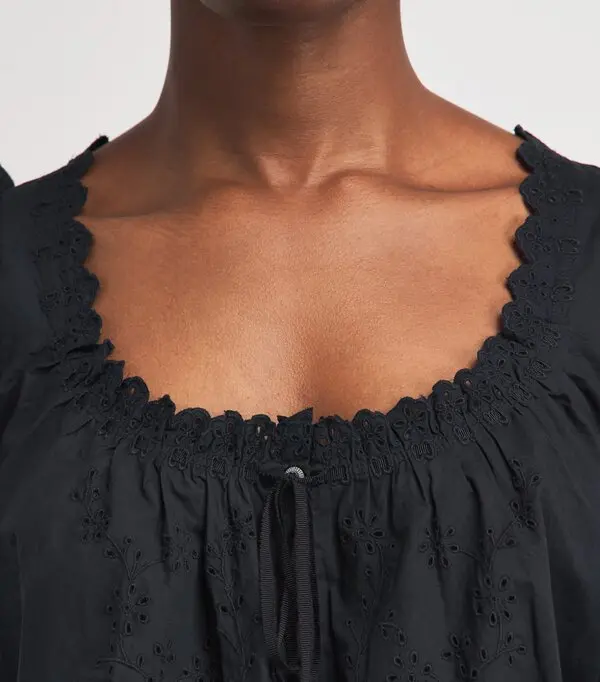 DÔEN Organic Cotton Traveler Blouse With Scalloped Edges And Ribbon Tie