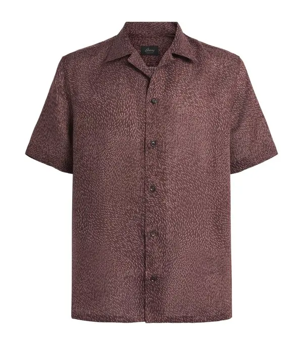 Brioni Linen Short-sleeve Flecked Shirt - Brown