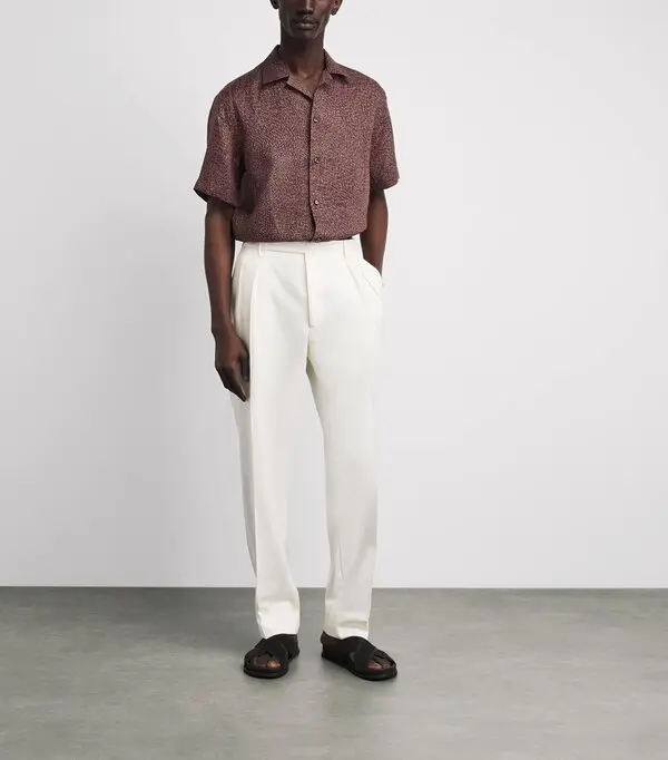 Brioni Linen Short-sleeve Flecked Shirt - Brown