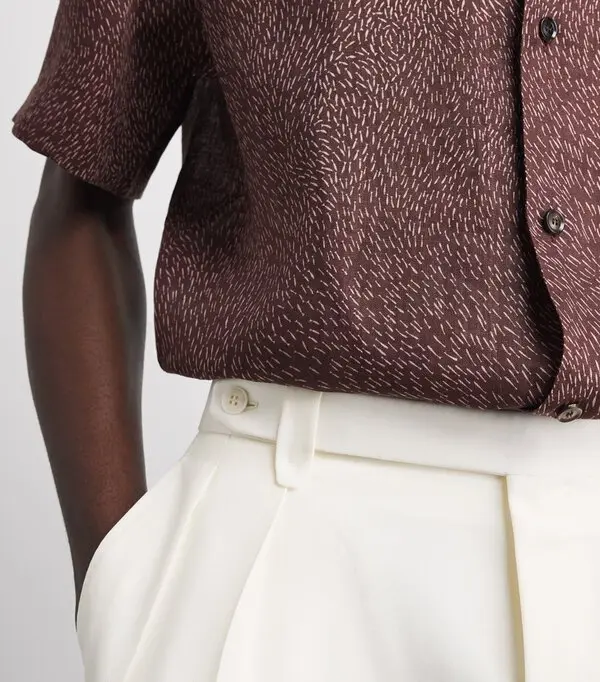 Brioni Linen Short-sleeve Flecked Shirt - Brown