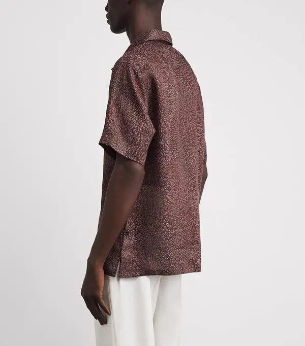 Brioni Linen Short-sleeve Flecked Shirt - Brown