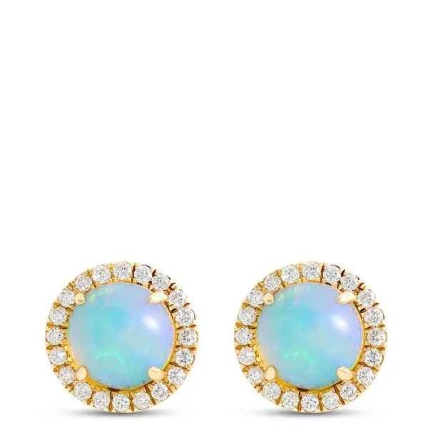 Benbridge Round Opal And Diamond Halo Earrings, � Total Carat Weight, 14k Yellow Gold,|ek2068op - Yg