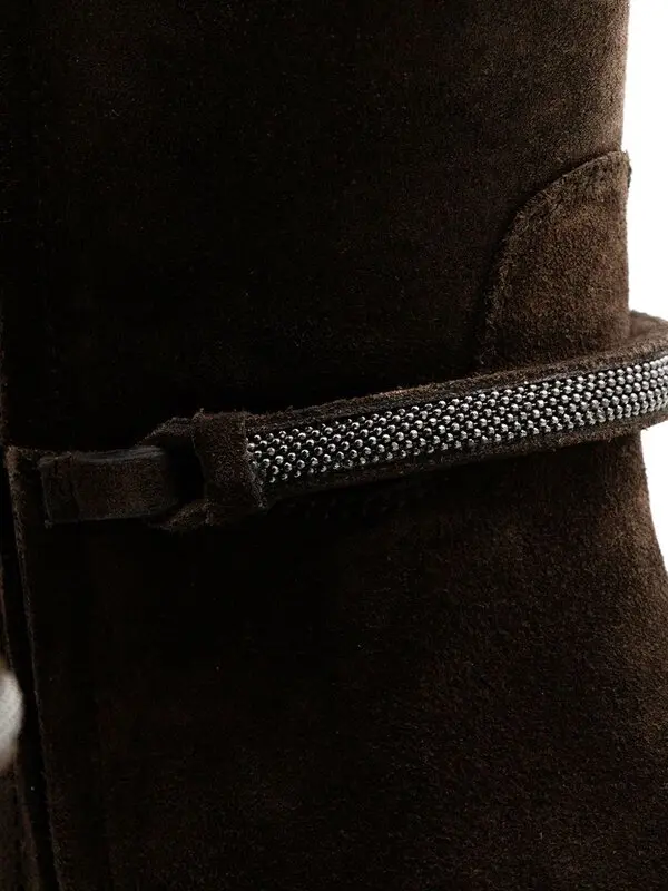 Brunello Cucinelli Suede Leather Boots With Monili Chain Detail - Black