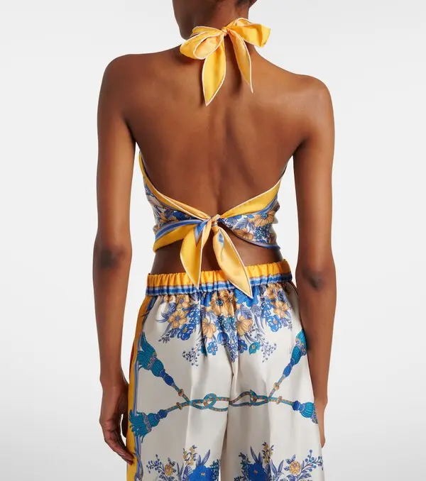 Gucci Printed Halterneck Silk Twill Top - Multicoloured