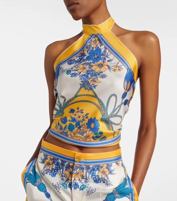 Gucci Printed Halterneck Silk Twill Top - Multicoloured