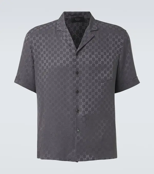 Gucci Gg Silk Jacquard Bowling Shirt - Grey