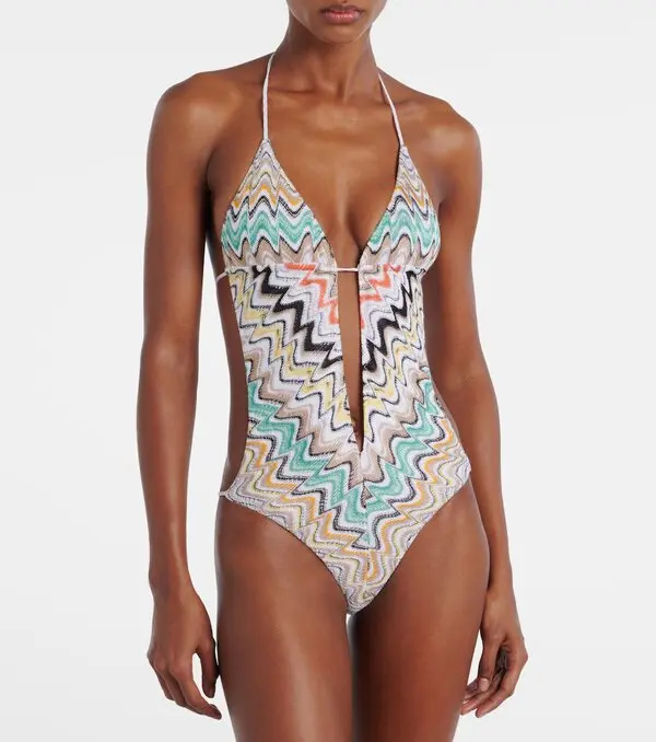 Missoni Multicolor Zigzag Knit One-piece Swimsuit