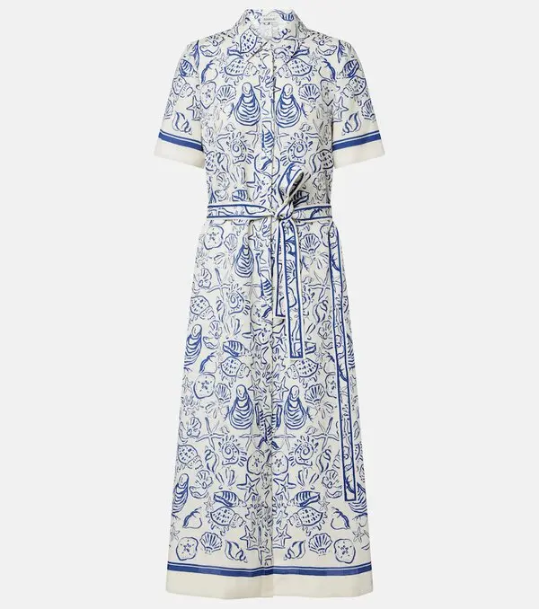 Simkhai Audria Printed Linen-blend Shirt Dress - White