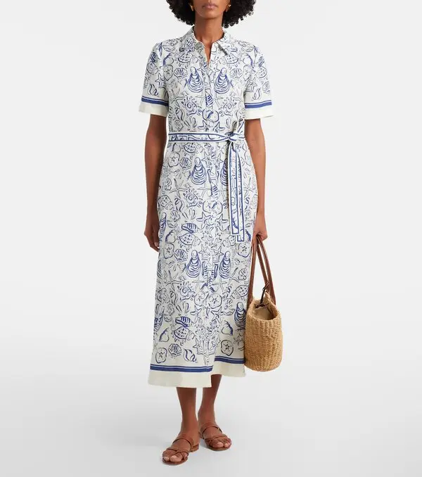 Simkhai Audria Printed Linen-blend Shirt Dress - White