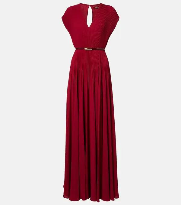 Max Mara Pleated Georgette Gown - Red