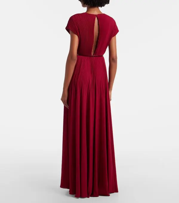 Max Mara Pleated Georgette Gown - Red