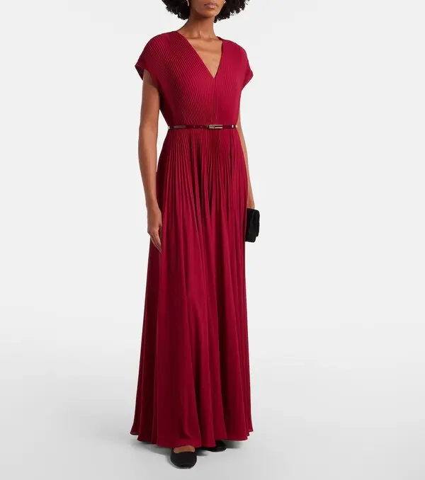 Max Mara Pleated Georgette Gown - Red