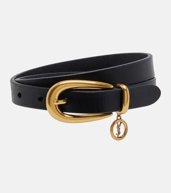 Saint Laurent Cassandre Leather Belt - Black