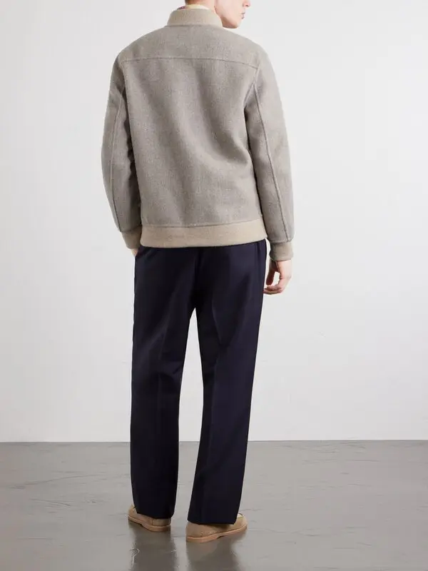 Eleventy Wool And Cashmere-blend Herringbone Bomber Jacket