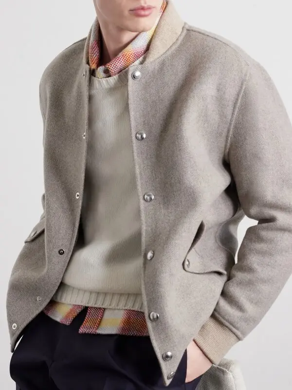 Eleventy Wool And Cashmere-blend Herringbone Bomber Jacket