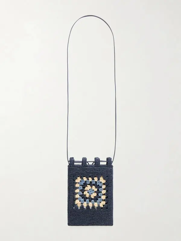 Loewe Crocheted Raffia Bucket Bag With Embroidered Logo - Blue