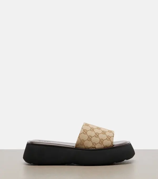 Gucci Gg Canvas Platform Slides