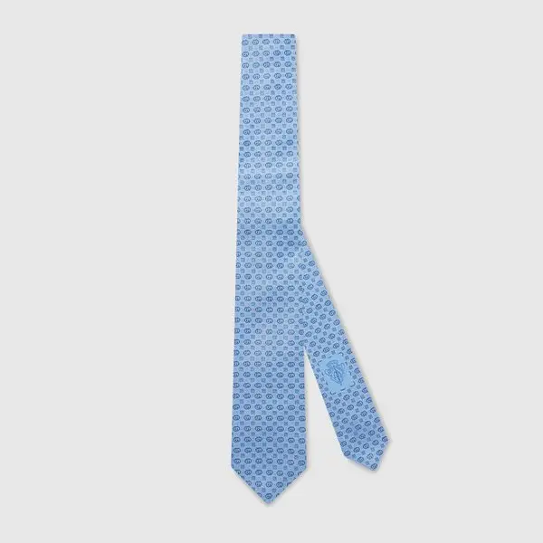 Gucci Interlocking G Silk Jacquard Tie - Blue