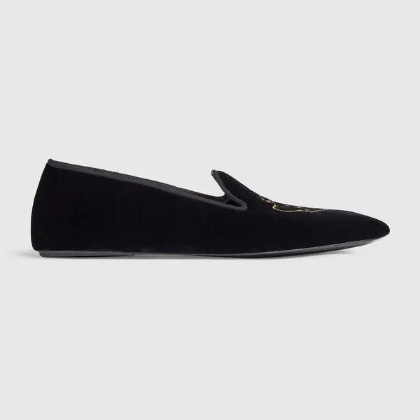 Gucci Velvet Loafers With Crest Embroidery