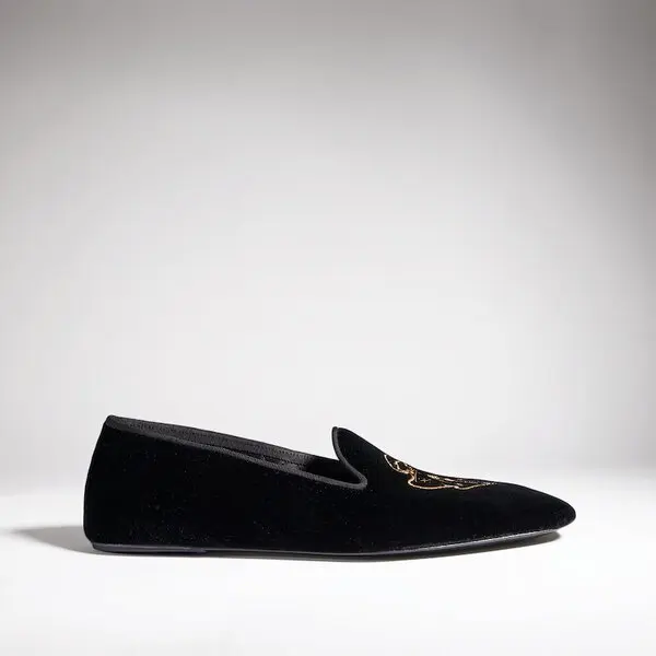 Gucci Velvet Loafers With Crest Embroidery