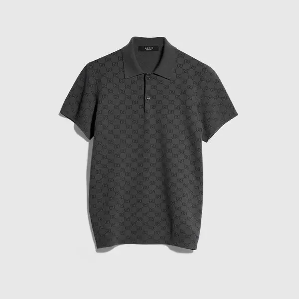 Gucci Gg Wool Silk Jacquard Polo Shirt - Grey