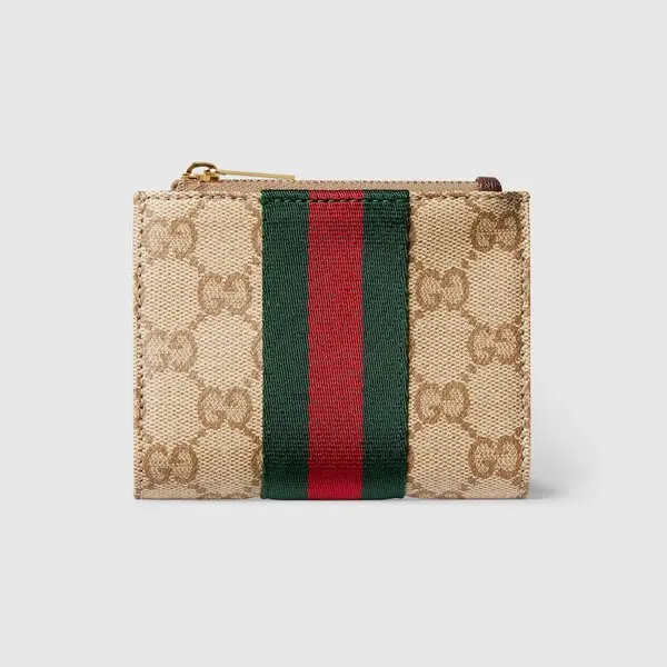 Gucci Small Wallet With Web Gg Canvas - Beige