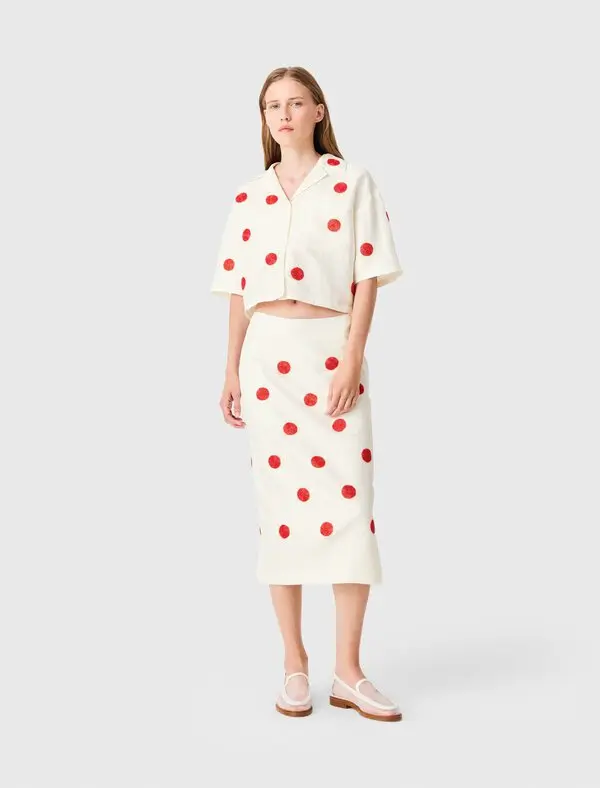 Maje Embroidered Linen And Silk Blend Cropped Shirt
