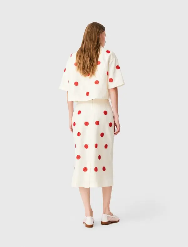 Maje Embroidered Linen And Silk Blend Cropped Shirt