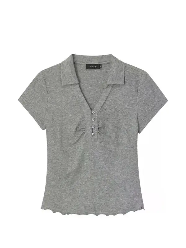 TOUT A COUP Ribbed-knit Ruffled-trim T-shirt - Grey