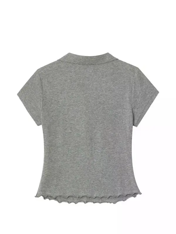 TOUT A COUP Ribbed-knit Ruffled-trim T-shirt