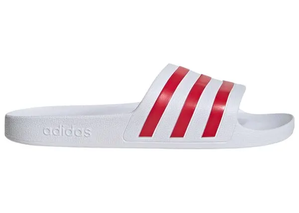 Adidas Adilette Aqua Slides White - Cloud White/team Collegiate Red