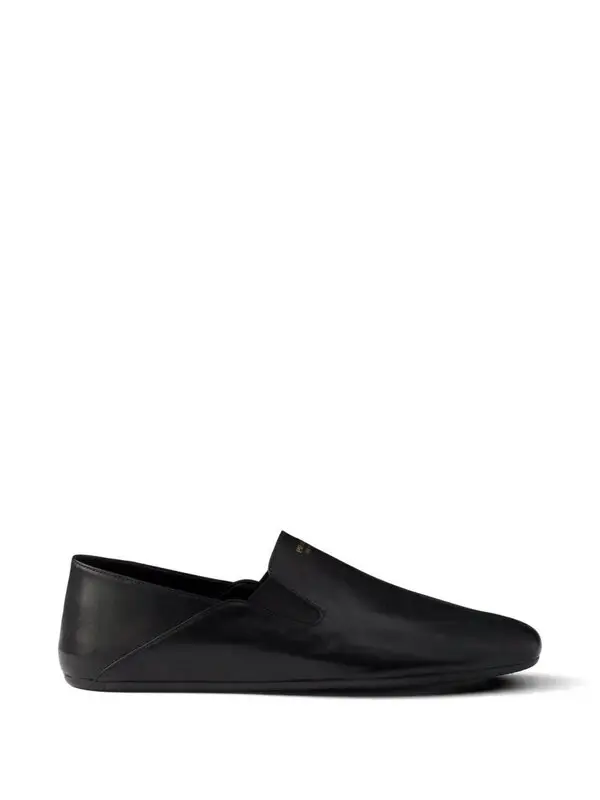Prada Brushed Leather Collapsible Heel Loafers - Black