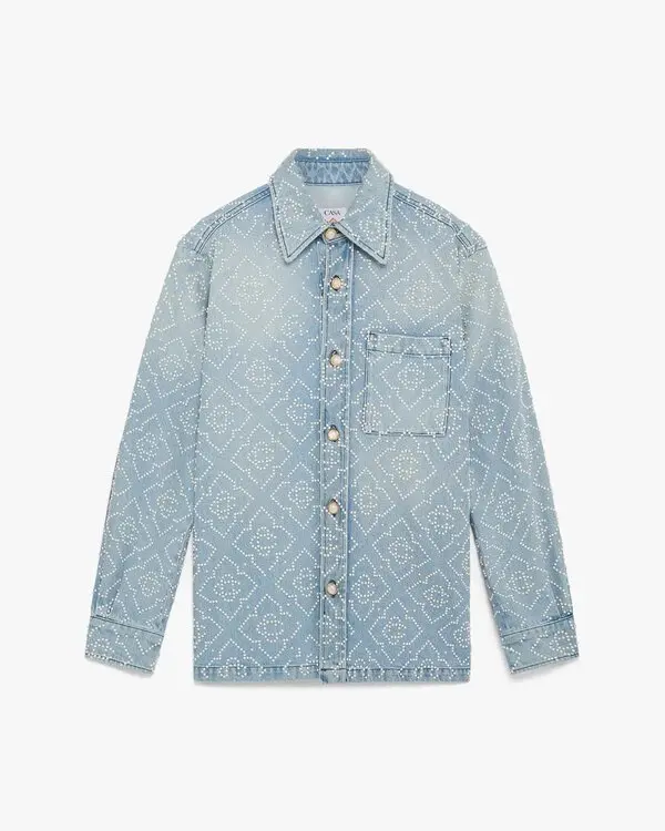 Casablanca Pearl Monogram Long Sleeve Denim Shirt