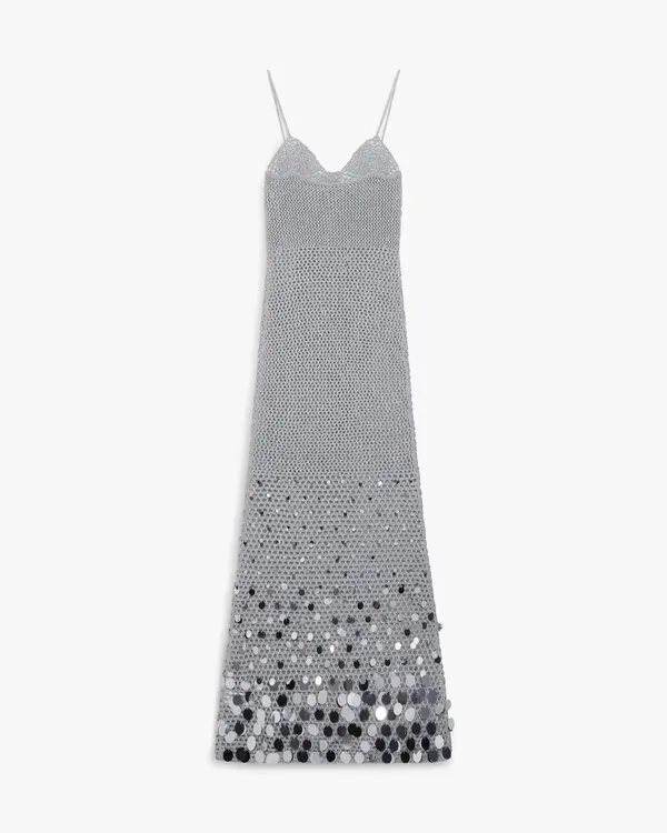 Casablanca Silver Crochet Mirror Maxi Dress