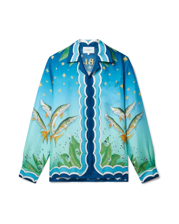 Casablanca Caviar Club Cuban Collar Silk Shirt