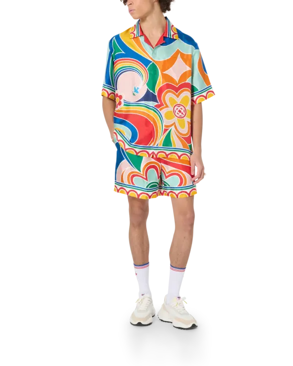 Casablanca Le Pouvoir Des Fleurs Silk Shorts - Multicolor