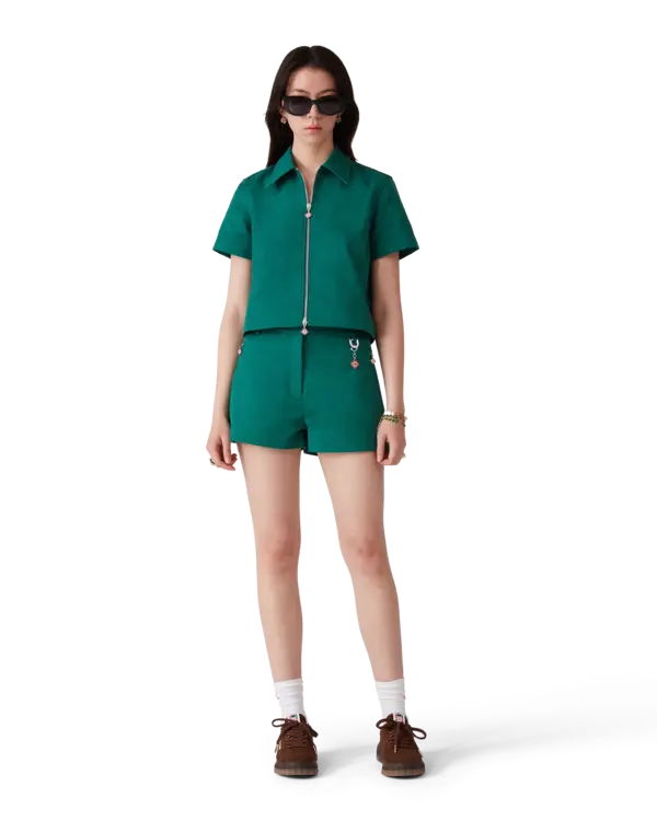 Casablanca Cotton Monogram Jacquard Cropped Shirt