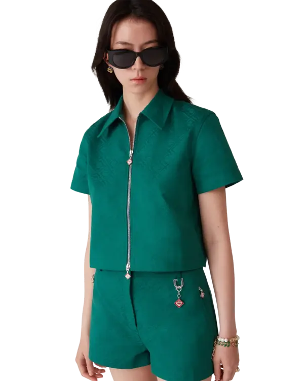 Casablanca Cotton Monogram Jacquard Cropped Shirt
