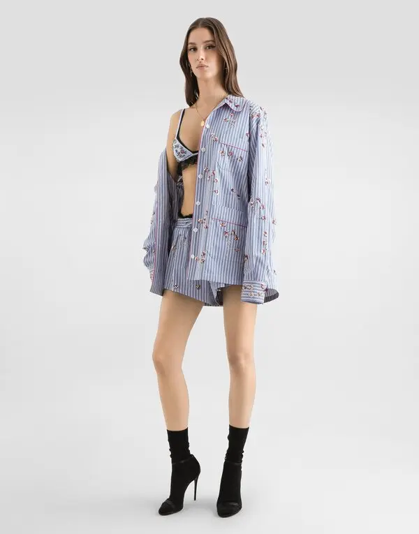 Dolce & Gabbana Crystal Flower-print Cotton Shorts