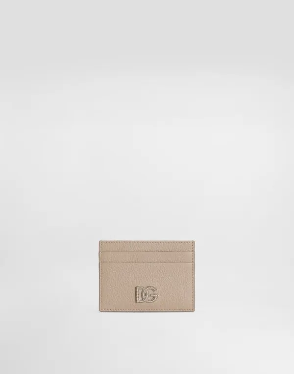Dolce & Gabbana Calfskin Card Holder With Logo - Beige
