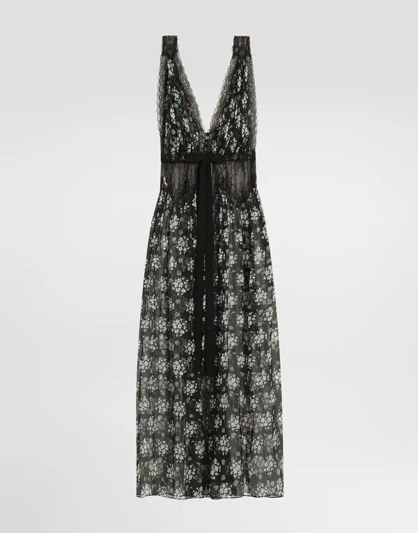 Dolce & Gabbana Geranium Bouquets-print Chiffon Dressing Gown - Multicolor