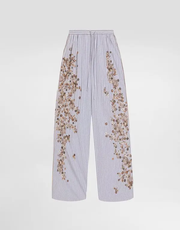 Dolce & Gabbana Striped Poplin Trousers With Flower Embroidery