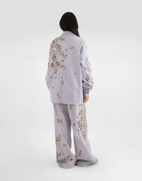 Dolce & Gabbana Striped Poplin Trousers With Flower Embroidery