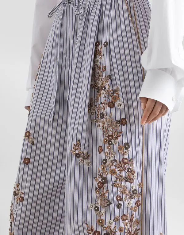 Dolce & Gabbana Striped Poplin Trousers With Flower Embroidery