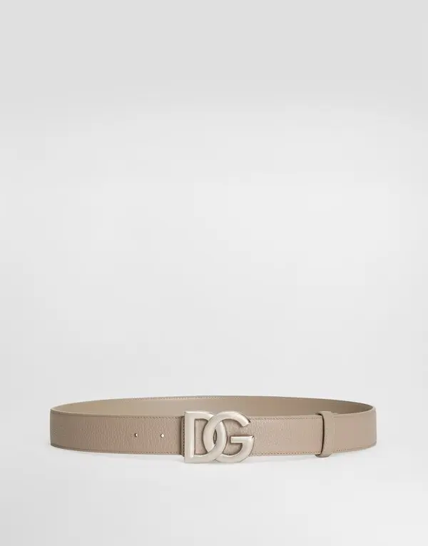 Dolce & Gabbana Calfskin Belt With Dg Logo Buckle - Beige
