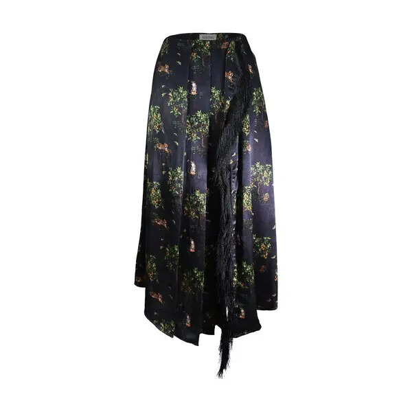 ASHAKI The Shanti Tiger Pleat Skirt With Fringe - Black